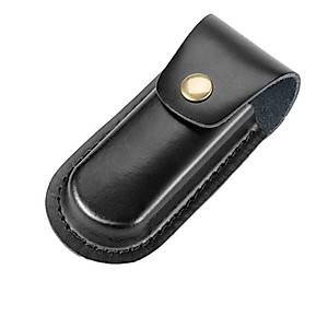 Leather Knife 4" Holster with Belt Buckle – Holding Sheath for Pocket Knives, Folding Knife- Compact Draw EDC Knife Holster Belt – Black, Camping, Hunting, and Outdoors.