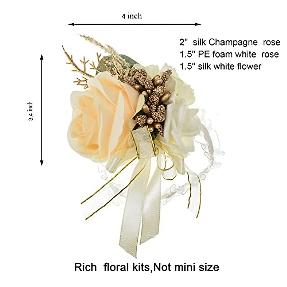 Daxi Events 6 PCS Rose Wrist Corsage for Bridesmaid, Mother of Bride and Groom Corsage, Girl Prom Flowers, Wedding Ceremony, Anniversary, Homecoming, Bridal Shower(Champagne)