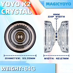 MAGICYOYO 2 Pack of Yoyo K2 Crystal, Responsive Yoyo for Kids Beginner, Dual Function Yoyos with Replacement Unresponsive Yoyo Bearing for Advanced Player+Bearing Removal Tools+12 Yoyo Strings+2 Bags