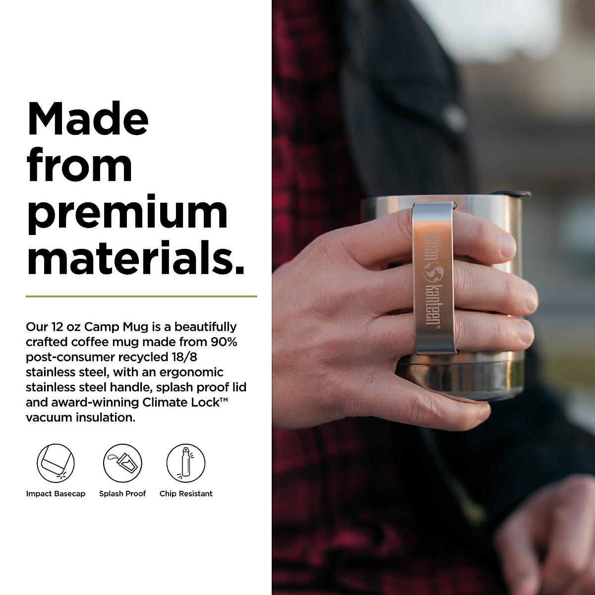 Klean Kanteen Insulated Camp Mug - 12 oz - Brushed Stainless