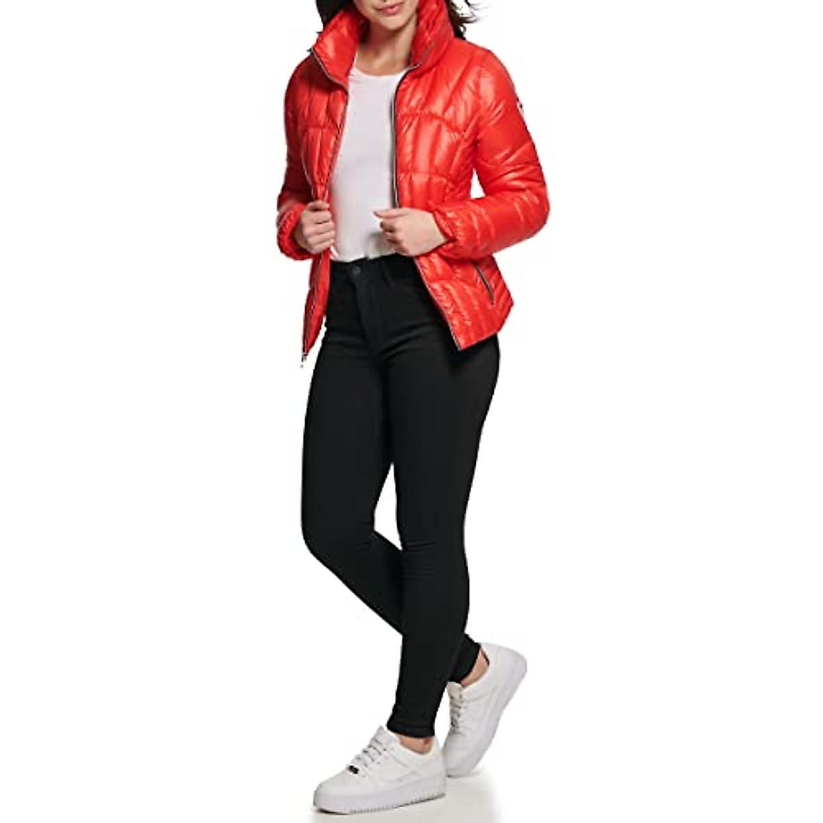 GUESS Fall, Puffer, Quilted Jackets for Women, HOT Crimson, Large