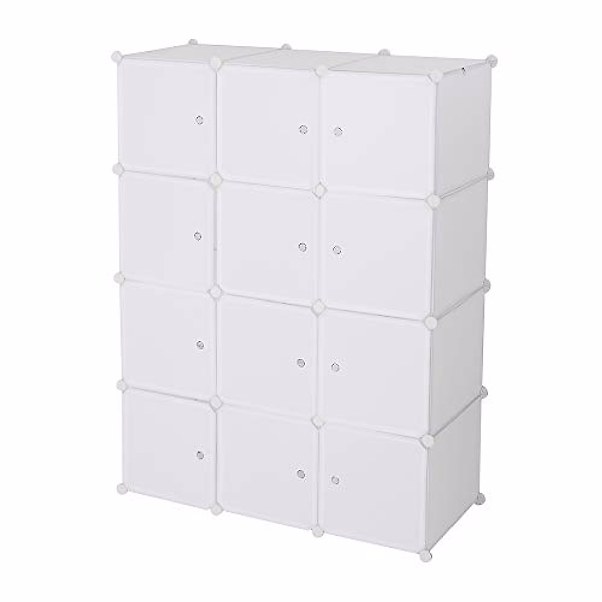 Modular Cube Organizer with Hanging Rod 12 Cube Stackable Plastic Wardrobe Cabinet with White Doors - Portable Closet Wardrobe