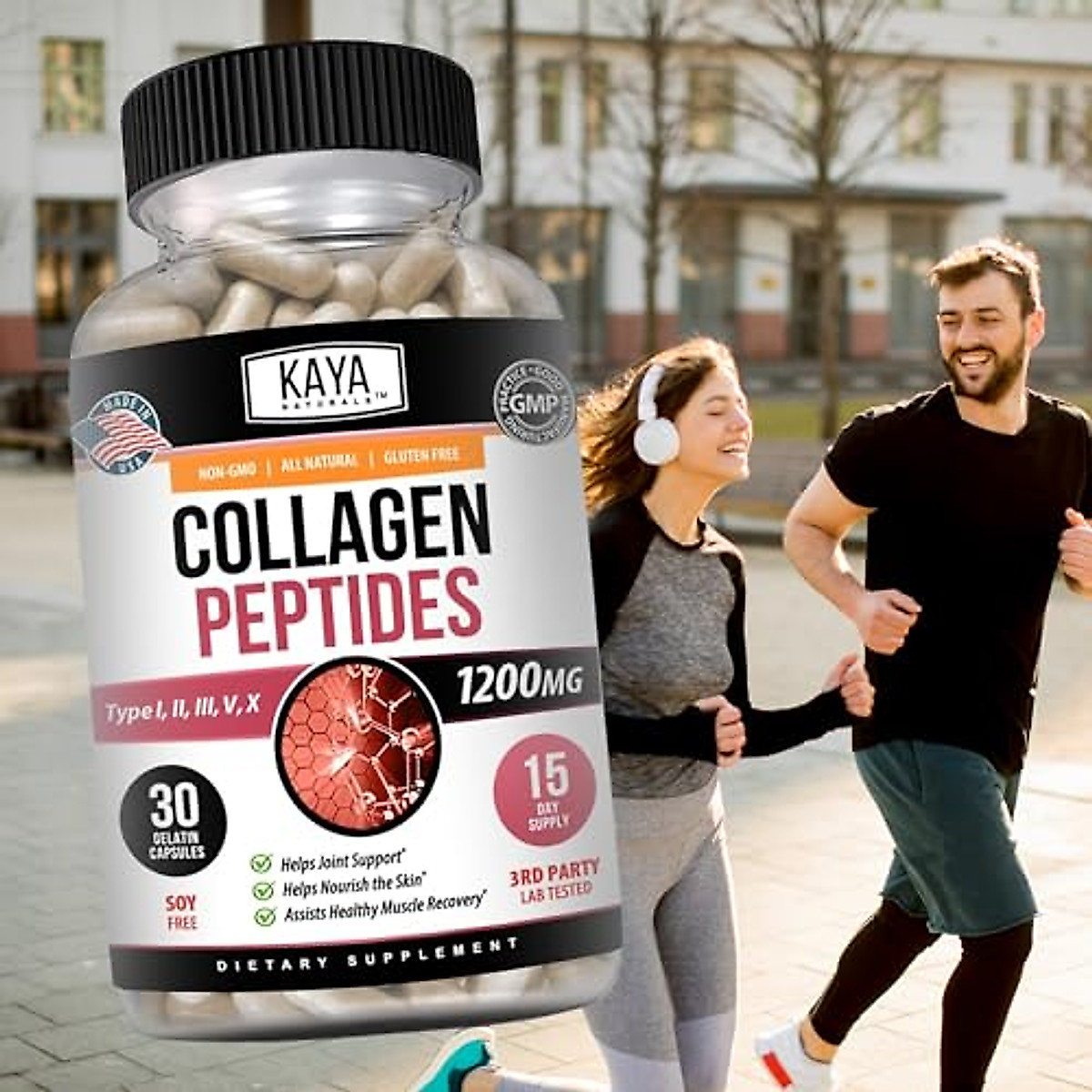 Kaya Naturals Multi Collagen Peptides Complex Powder for Women and Man, Vital for Hair, Skin, Nails, and Anti-Aging, Types I, II, III, V & X Collagen Protein Blend | Capsules - 30 Count Supplement