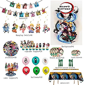 demon party supplies,birthday party decorations,including banners,balloons,cake toppers,backdrops,spiral hangings,tablecloths,fork,spoon,Knife.