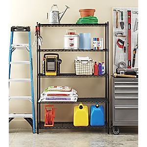Whitmor Supreme Tier Shelving 5 Adjustable Shelving-500 Pound Weight Capacity Per Shelf-Leveling Feet, 18" x 48" x 74", Black