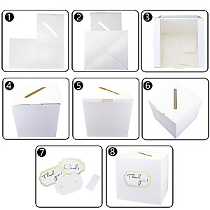 OIIVPOK White Card Box, 8.66in Card Box for Party, Wedding Card Box with 10pc Cards and 6pc Cards Stickers, DIY Gift Card Box for Wedding, Graduation, Birthday, Party Decoration Supplies