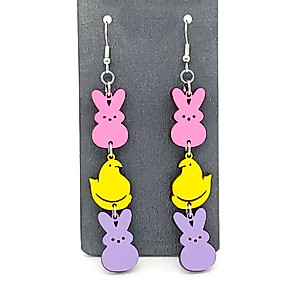 twinkle eye Personalized Cute Rabbit Chicken Earrings Easter Gift Three Piece Hanging Wooden Earrings Drop Dangle Earrings for Women Jewelry