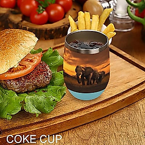 WYUSPGK 304 Stainless Steel Insulated Cup, Sunset Elephant Print Smooth Rim, Durable & Reusable - Perfect for Office, Home, And Travel