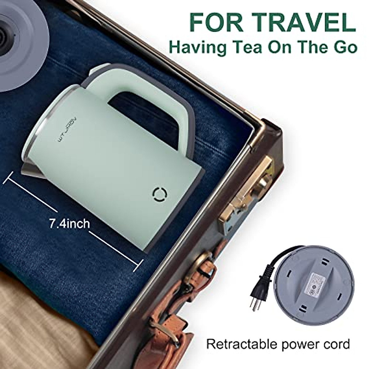 WTJMOV Small Electric Kettle Stainless Steel, 0.8L Portable Tea Kettle Auto Shut-off, Low Power Hot Water Kettle for Camping, Travel, Office and More