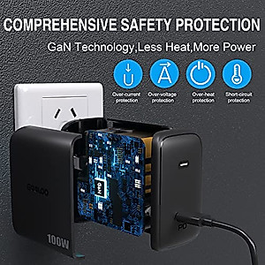 GOOLOO 100W USB C Wall Charger with Eva Protection Case for GT3000 GT4000 GT4000S, 100W PD GaN2 Fast Wall Charger Block with 6.6ft Cable, Compatible with MacBook iPad iPhone 14/13 Series and More