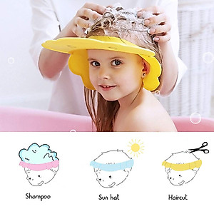 Baby Shower Cap Adjustable Silicone Shampoo Bath Cap Shower Hat Visor Cap Protect Eye Ear for Infants Toddlers Kids Children (Yellow)