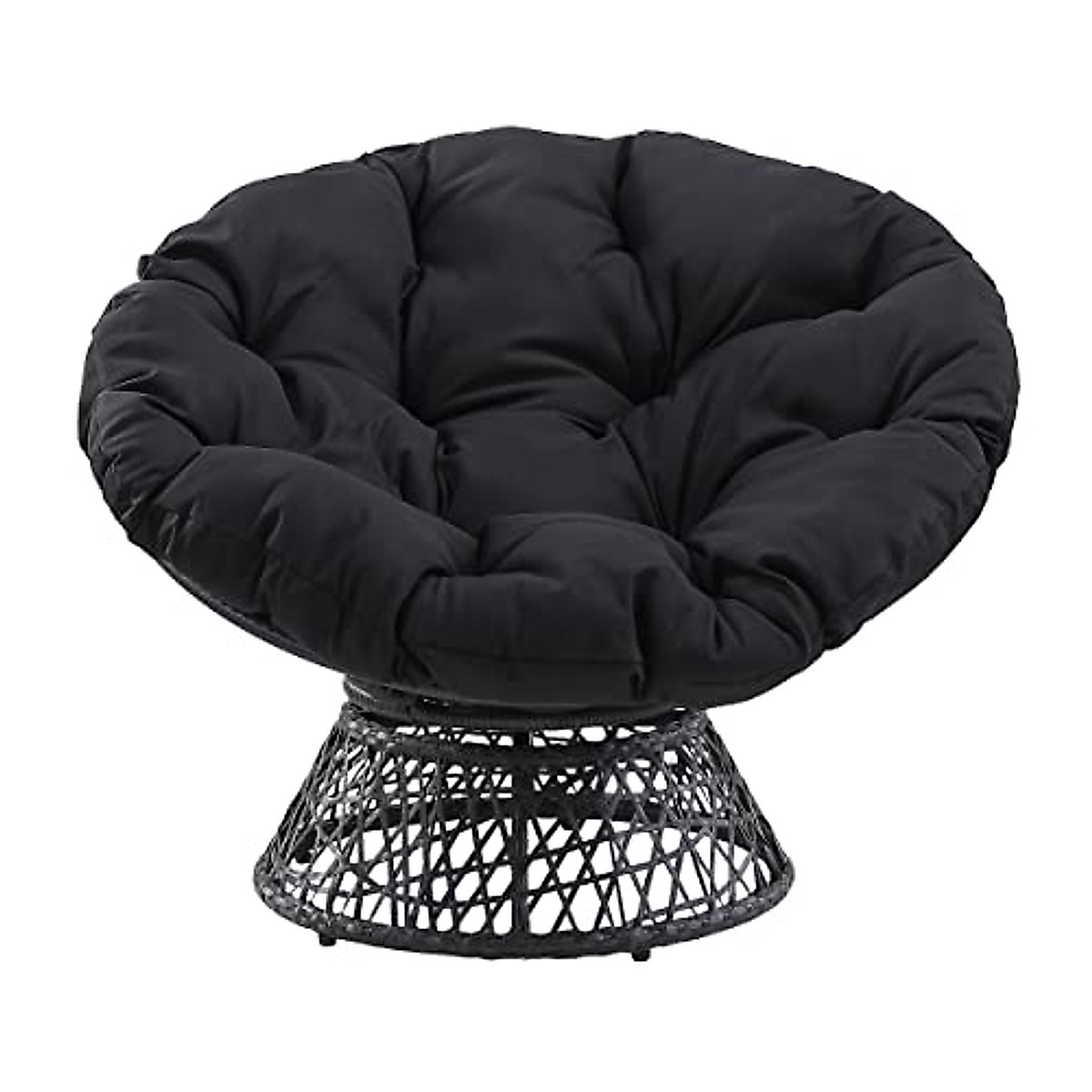 OSP Home Furnishings Wicker Papasan Chair with 360-Degree Swivel, Grey Frame with Black Cushion