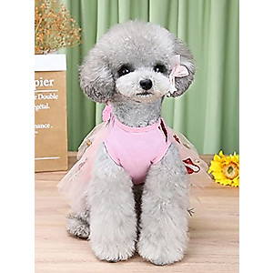 QWINEE Sequin Patch & Flower Decor Dog Dress Cat Puppy Sleeveless Mesh Princess Dress Breathable Soft Bling Pet Tutu Skirt Dresses for Small Medium Large Dogs Cats Kitten Light Pink S