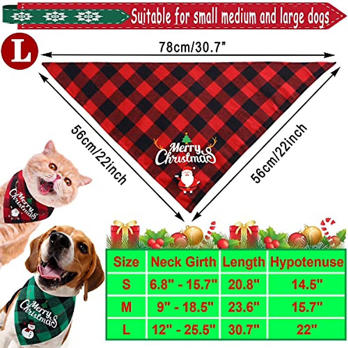 Christmas Dog Bandanas Scarf Classic Buffalo Plaid Pets Bandana Triangle Bibs Kerchief 2 Pack Merry Christmas Costume Accessories Decoration for Small Medium Large Dogs Cat Puppy Holiday Bandana