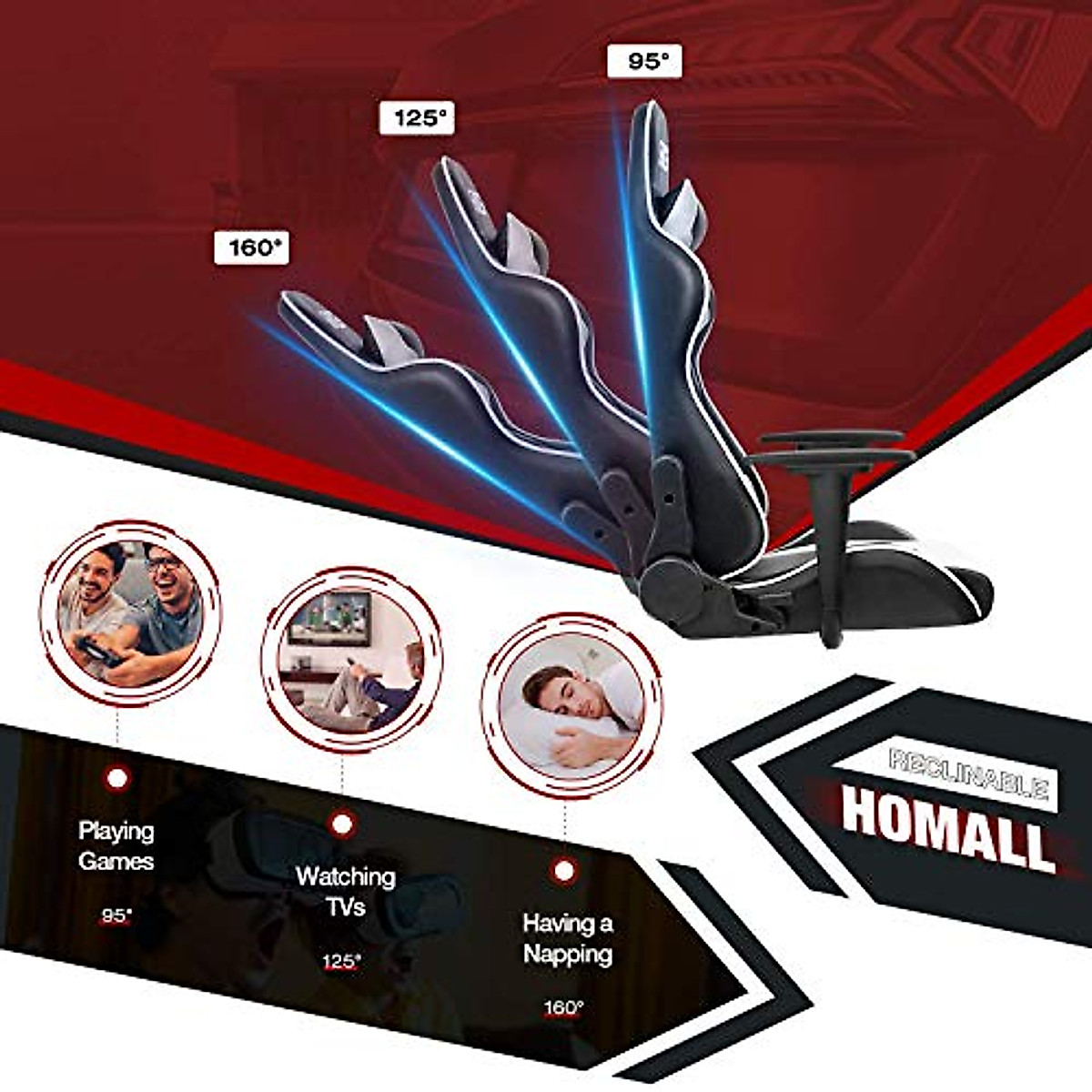 Homall Racing PU Leather Swivel Chair and 43.6 Inch Z Shaped Computer Desk Table Gaming Home Office Furniture Sets (White)