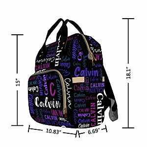 Personalized Bag, Custom Diaper Bag White & Purple Name Initial Black Fashion Multipurpose Daycare Bag Mummy Nursing Baby Bags Shoulder Bag Casual Daypack Bag for Mom Shopping