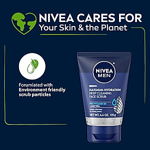 NIVEA MEN Maximum Hydration Deep Cleaning Face Scrub With Aloe Vera, 3 Pack of 4.4 Oz Tubes
