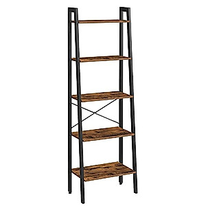 VASAGLE ALINRU 5-Tier Bookshelf, Industrial Bookcase and Storage Rack, Wood Look Accent Furniture with Metal Frame, 22.1 x 13.3 x 67.7 Inches, Rustic Brown