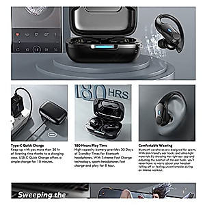 LAGRUS Headphones Bluetooth Earphone IPX7 Sports Wireless Headphone Noise Reduction Ear Hook Earduds with Microphone Wireless Headphones