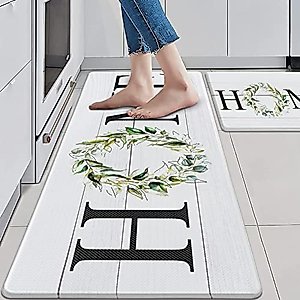 KIMODE Farmhouse Kitchen Mat 2PCS Anti Fatigue Kitchen Rugs Non-Skid Waterproof Kitchen Floor Mat Cushioned Comfort Standing Mat for Office,Laundry,Sink,Home