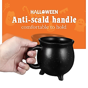 Zerodeko Halloween Witch Brew Cauldron Mug 450ML Ceramic Drinks Serving Mug Black Cauldron Coffee Mug Decorative Drinking Cup Halloween Tabletop Decor