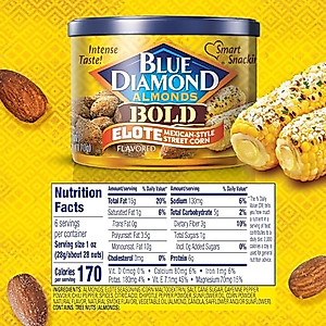 Blue Diamond Almonds, BOLD Elote Mexican Street Corn Flavored Snack Nuts, 6 Ounce Can