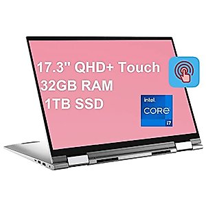 Dell Inspiron 17 7000 7706 2-in-1 Laptop 17.3" QHD+ Touchscreen 11th Gen Intel Quad-Core i7-1165G7 32GB RAM 1TB SSD Intel Iris Xe Graphics Backlit KB Fingerprint HDMI Win10 Silver