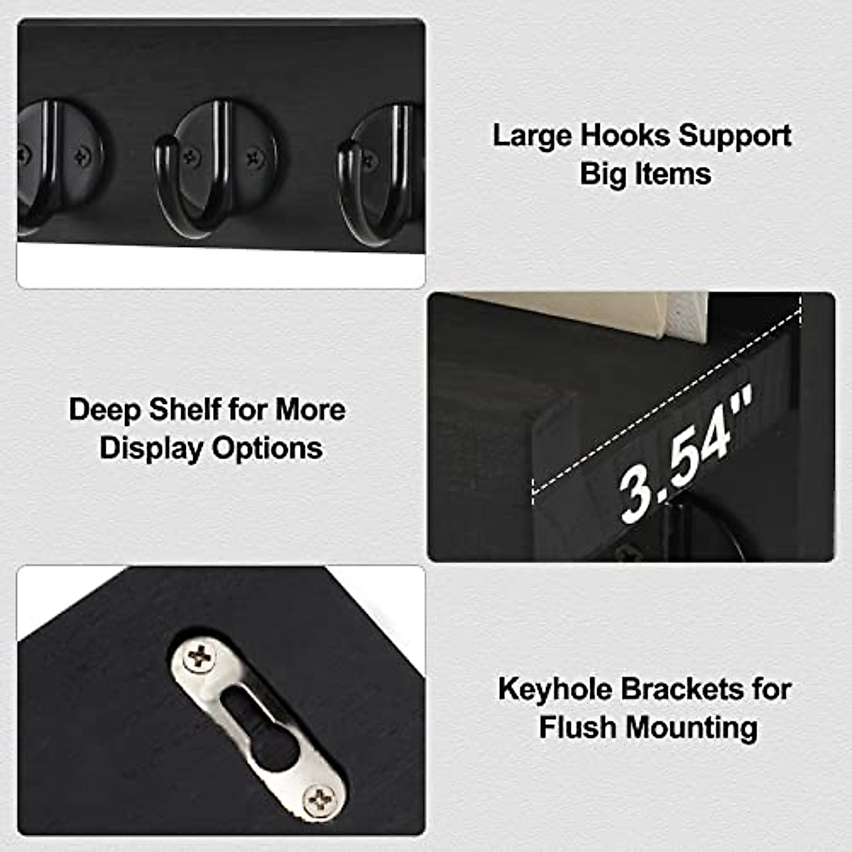 Lwenki Key Holder for Wall, Decorative Key and Mail Holder with Shelf Has Large Key Hooks for Bags, Coats, Umbrella – Paulownia Wood Key Hanger with Mounting Hardware (9.8”W x 6.7”H x 4.2”D)