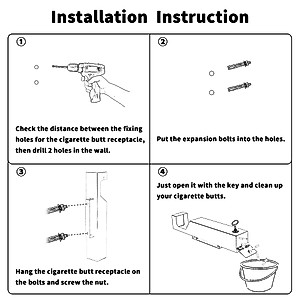 AIWFL Wall Mounted Trash Can Large Capacity Garbage Can Stainless Steel Ash Bin Outdoor Rainproof Trash Container 3.15x19.2 inch (Square, Silver)