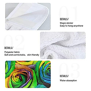 YYZZH Colorful Floral Print Rainbow Rose Flower Valentines Day Kitchen Hand Towels with Hook & Loop Set of 2 Absorbent Bath Hand Towel Hanging Tie Towel