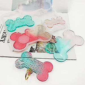 6 PCS Pet Tag Resin Molds, AFUNTA Dog Bone Shaped Tag Silicone Molds Photo Memorial Resin Molds Silicone with 10 Key Rings, for DIY Keychain Pet Tag Pendant Craft