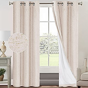 PrinceDeco Primitive Textured Linen 100% Blackout Curtains for Bedroom/Living Room Energy Saving Window Treatment Curtain Drapes, Burlap Fabric with White Thermal Insulated Liner (42 x 84in, Natural)