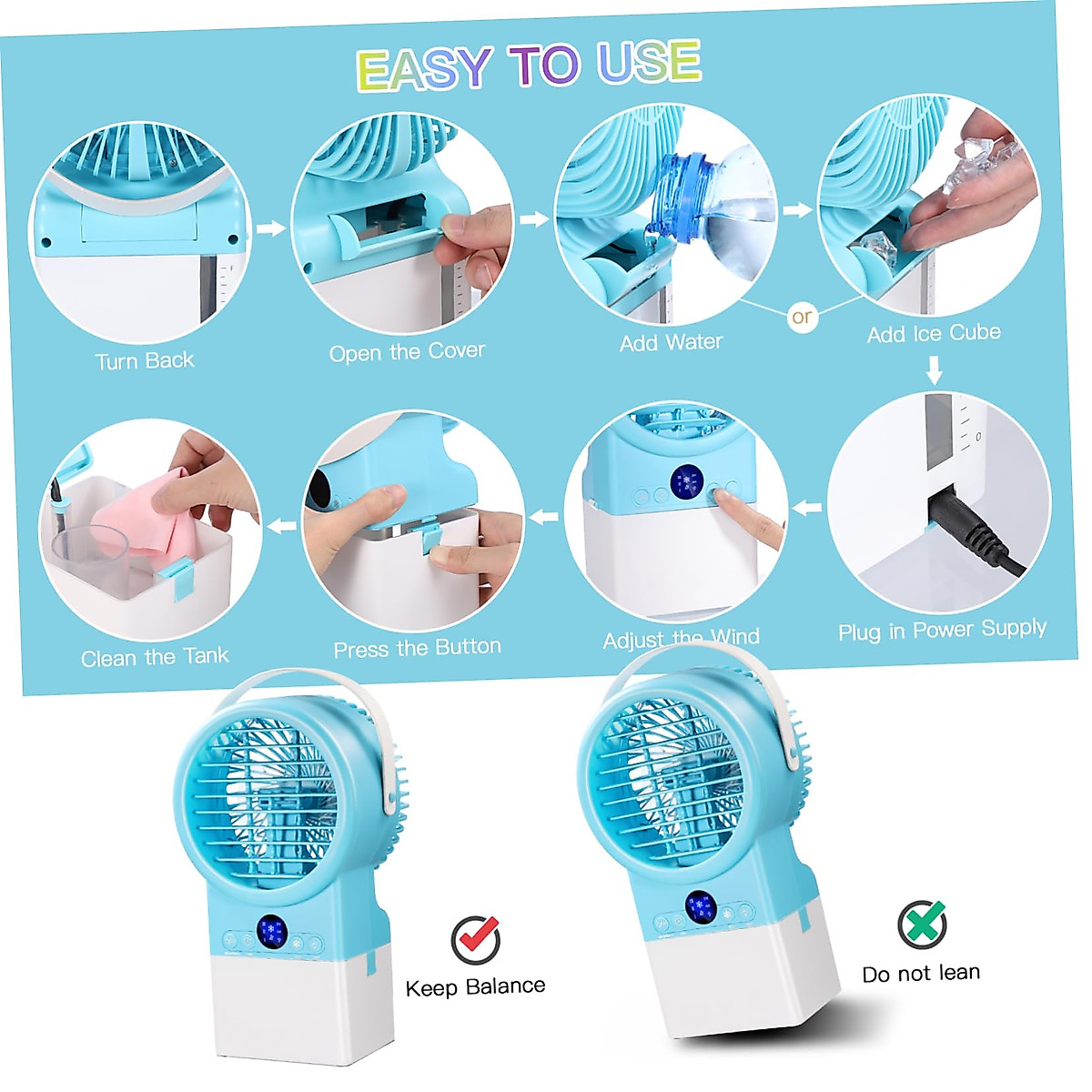 IMIKEYA Portable Air Conditioner, Personal Mini Air Conditioner with Timing, Evaporative Air Cooler, 7 Colors Light, 3 Speeds Quiet Portable AC, Desk Air Conditioner Fan for Personal Home Office
