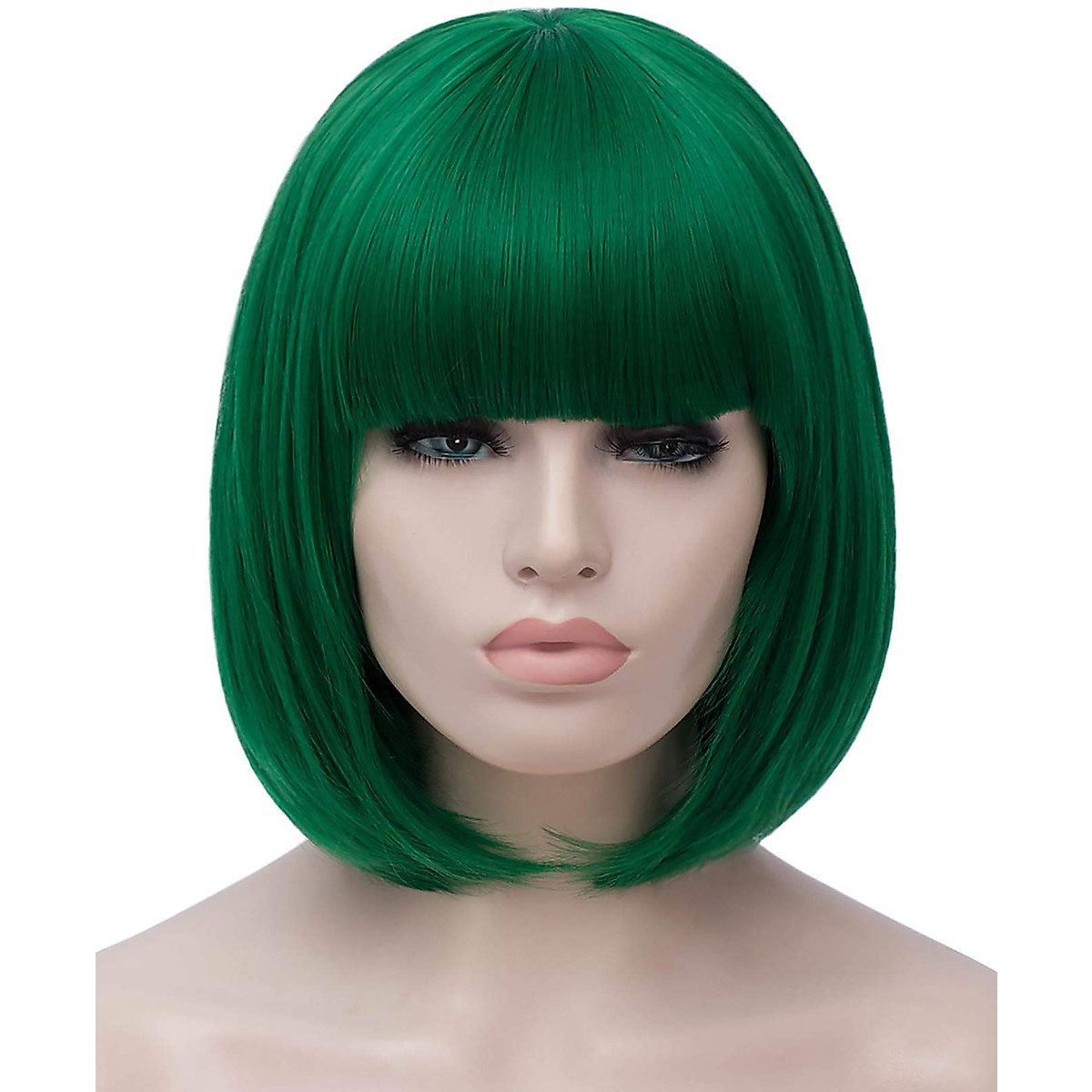 Bopocoko Green Wig Short Green Wigs for Women St Patricks Day Green Bob Wig with Bangs Natural Synthetic Soft Wig Cute Colored Wigs BU027GR
