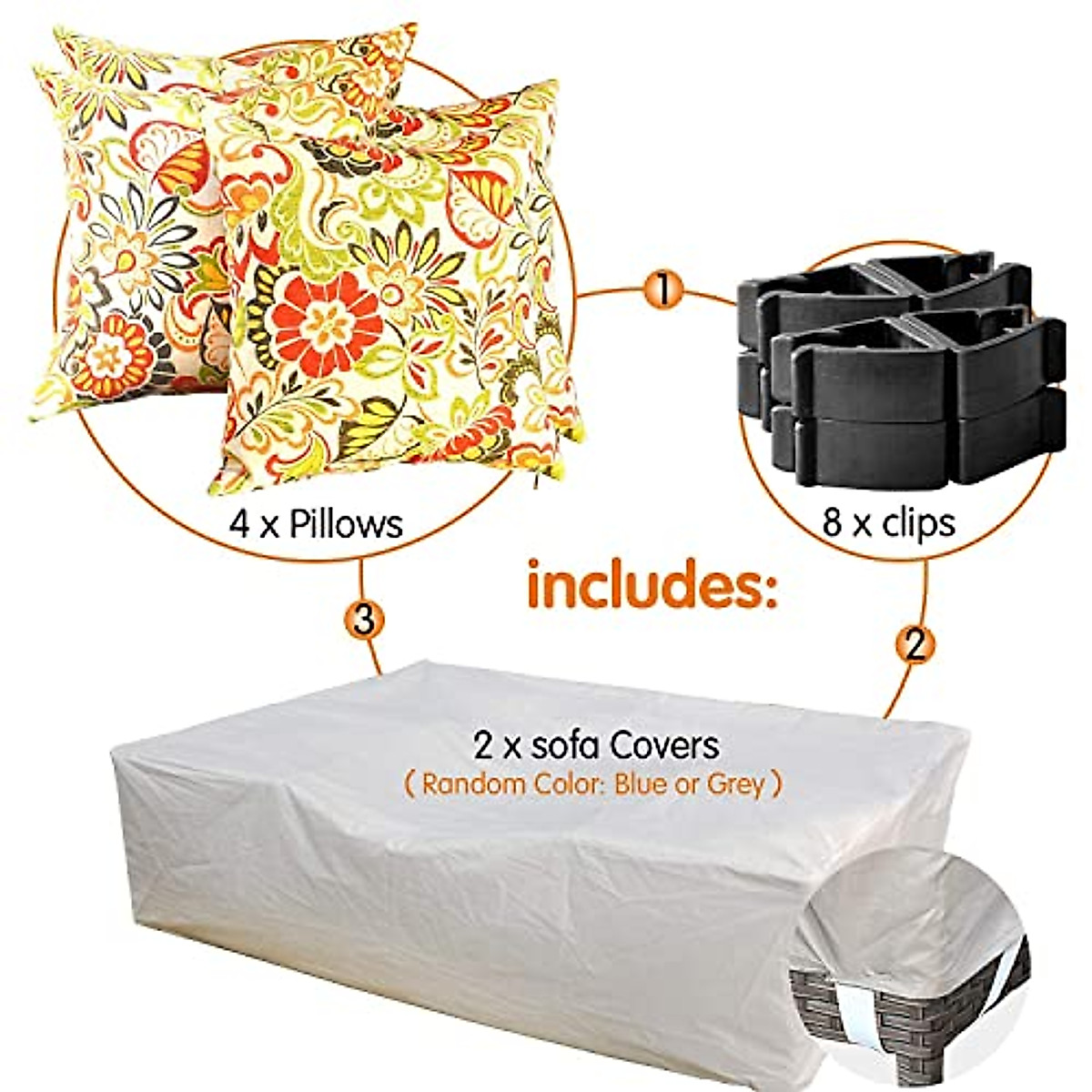 ovios Patio Furniture Set, 12 PCS Big Size Outdoor Furniture Set All Weather Rattan Wicker Sofa Sectional Set with Glass Table, Garden, Backyard, No Assembly Required (Grey-Beige)