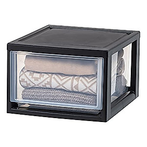 IRIS USA 14.5 Qt. Plastic Drawer Storage Organizer Stacking Drawers, 3-Pack, Stackable Unit with Sliding Drawer for Clothes Bedroom Kitchen Under Sink Pantry Craft Room Bathroom Dorm Office, Black