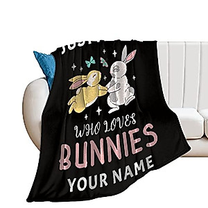 Custom Bunny Blanket Gifts for Girls Boys Teens, 40"*50" Cute Rabbit Flannel Lightweight Fleece Soft Cozy Throws, Bed Blanket for Couch Sofa Living Room