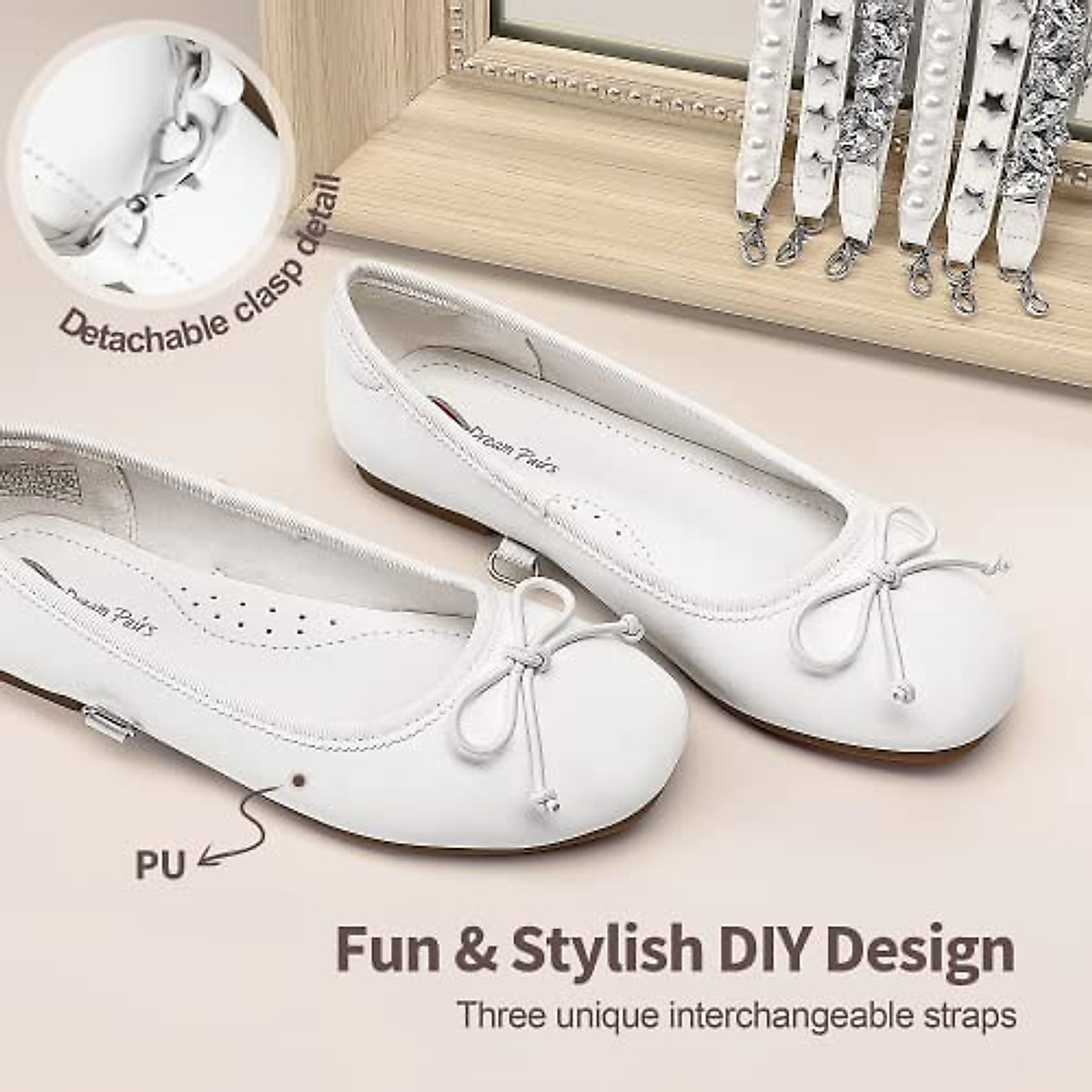 DREAM PAIRS Girls Dress Shoes Fashion Bow Ballerina Flower Girl Ballet Flats SDFL2306K White 2 Little Kid