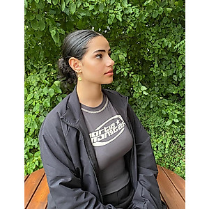 EMMIOL Girls Y2k Clothing Womens Shirts Summer Short Sleeve Baby Tee Stitched Short Sleeve Logo Graphic Tops Dark Blue