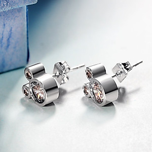 WEILYDF Women's Mickey Stud Earrings Mouse Shape Rose Gold Platinum Plated Zircon Crystal Fashion Jewelry Earring For Women Party Gifts