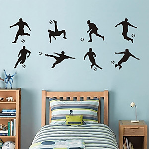 JUEKUI Soccer Player Wall Sticker Baby Boys Room Wall Decal Football Sticker Kids Bedroom Decoration Removable Vinyl W112 (Black)