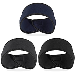 Iwtmm 3PCS Ear Warmers Headband for Men Women Kids, Earmuffs Cover Winter Fleece Headbands for Running Athletic Cycling Daily Wear Yoga Skiing Riding Sports Fan, Black+Gray+Navy Blue