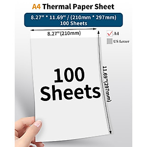 A4 Thermal Paper - 8.27” x 11.69” (210mm x 297mm) Quick-Dry Printing Paper, Compatible with Phomemo M08F-A4 M832 M831 M833 M834 M835 Q301 Q302 Thermal Printer for Documents Contracts, 100 Sheets