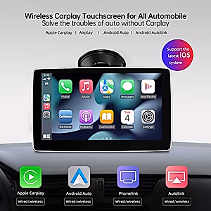 DriveLink Newest Portable Car Play Screen with Wireless Apple Carplay, Android Auto, AirPlay, AutoLink - 2023 Dash Mount Smart 7 Inch Display with Navigation, Bluetooth to Any Car