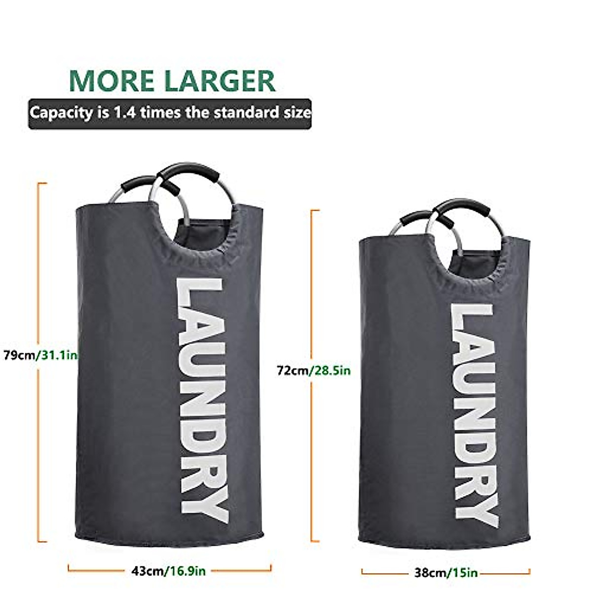 IHOMAGIC Extra Large Laundry Hamper 120L - Collapsible Laundry Bag with Comfortable Handle - Folding Laundry Basket Dirty Clothes Storage Bin for Bathroom, Bedroom (XL, Dark Grey)