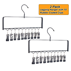 GallFould Legging Organizer for Closet Storage: Set of 2 Legging Hanger with 20 Clips Holds up to 20 Yoga Pants - Collapsible Heavy-Duty Hat Racks - 360° Rotation Space Saving Legging Hooks