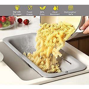 Domonic Home Colander Over the Sink Colander for Kitchen Sink, Over the Sink Strainer Basket Vegetables,Fruits,Pasta, Collapsible Colander 14.5"-19.5", Brilliant Rose Colander Dishwasher Safe