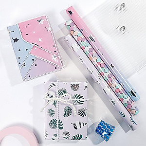 Capesaro Mermaid Wrapping Paper Roll - 17 Inch X 120 Inch Per Roll - 3 Different Design Gift Wrap Paper for Girls,Kids,Birthday, Baby Shower