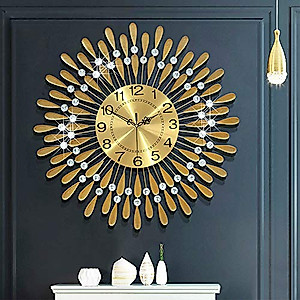 JUGV Large Wall Clock Metal Decorative Wall Clocks 3D Non-Ticking Silent Quartz Clocks with Arabic Numerals for Living Room Home Kitchen Decor