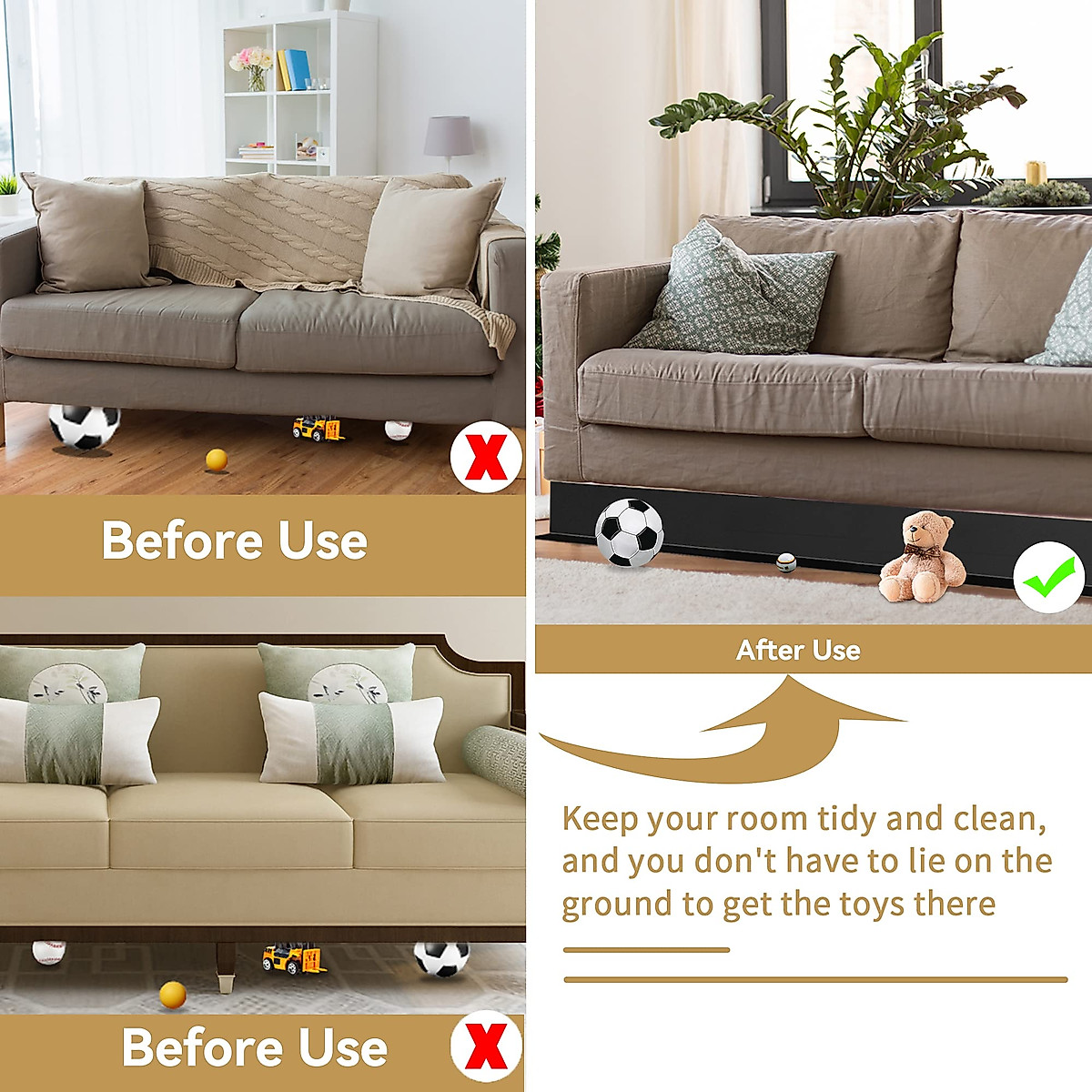 Couch Blocker, Toy Blocker Under Sofa, Bed Blocker 1 Roll, 118 inch Adjustable Self-Adhesive Gap Bumper, Avoid Things Sliding Under Furniture for Pets&Toys&Kids (Black).